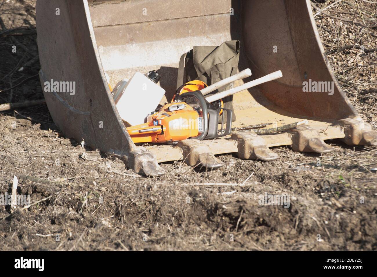 earthworks with an excavator in civil engineering on a construction ...
