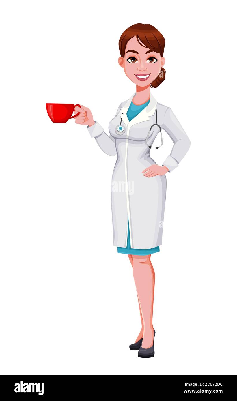 Stock vector cheerful doctor cartoon character. Beautiful young woman ...