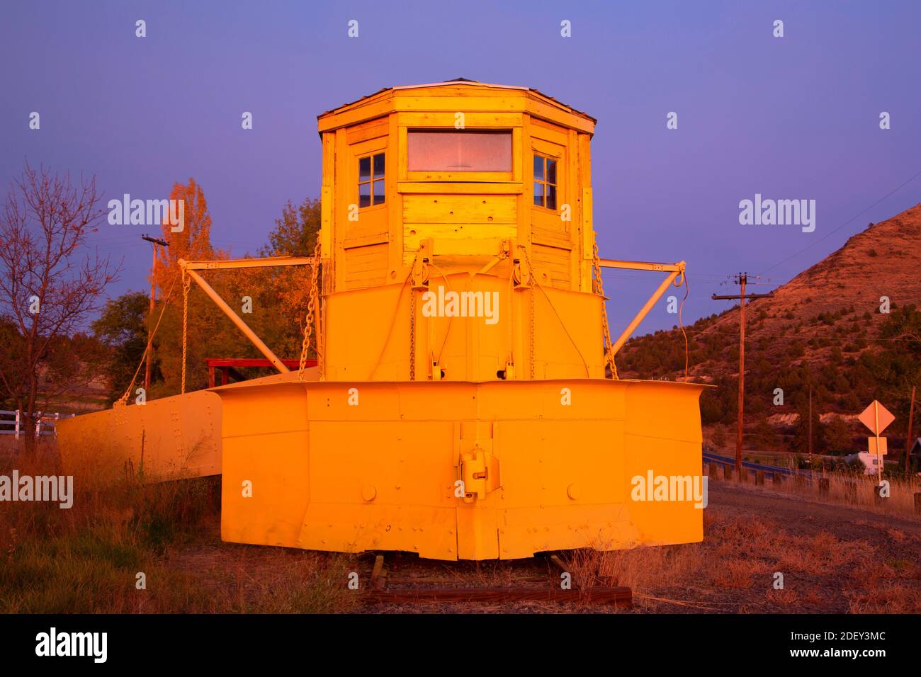 Rail snowplow, OC&E Woods Line State Trail, Olene, Oregon Stock Photo ...