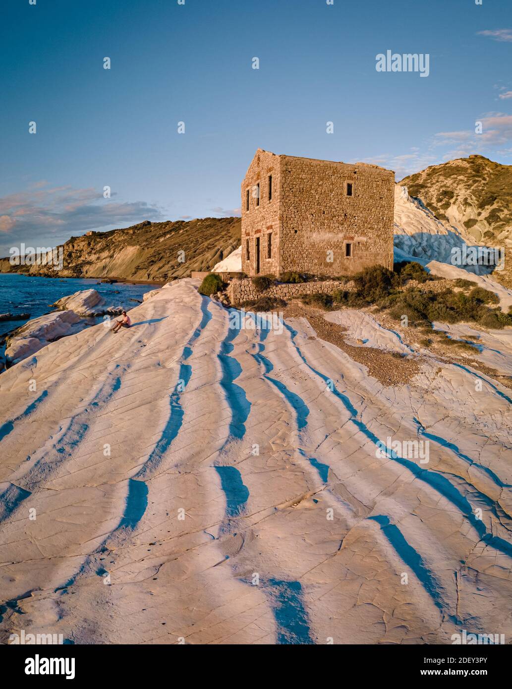 Punta Bianca, Agrigento in Sicily Italy White beach with old ruins of ...