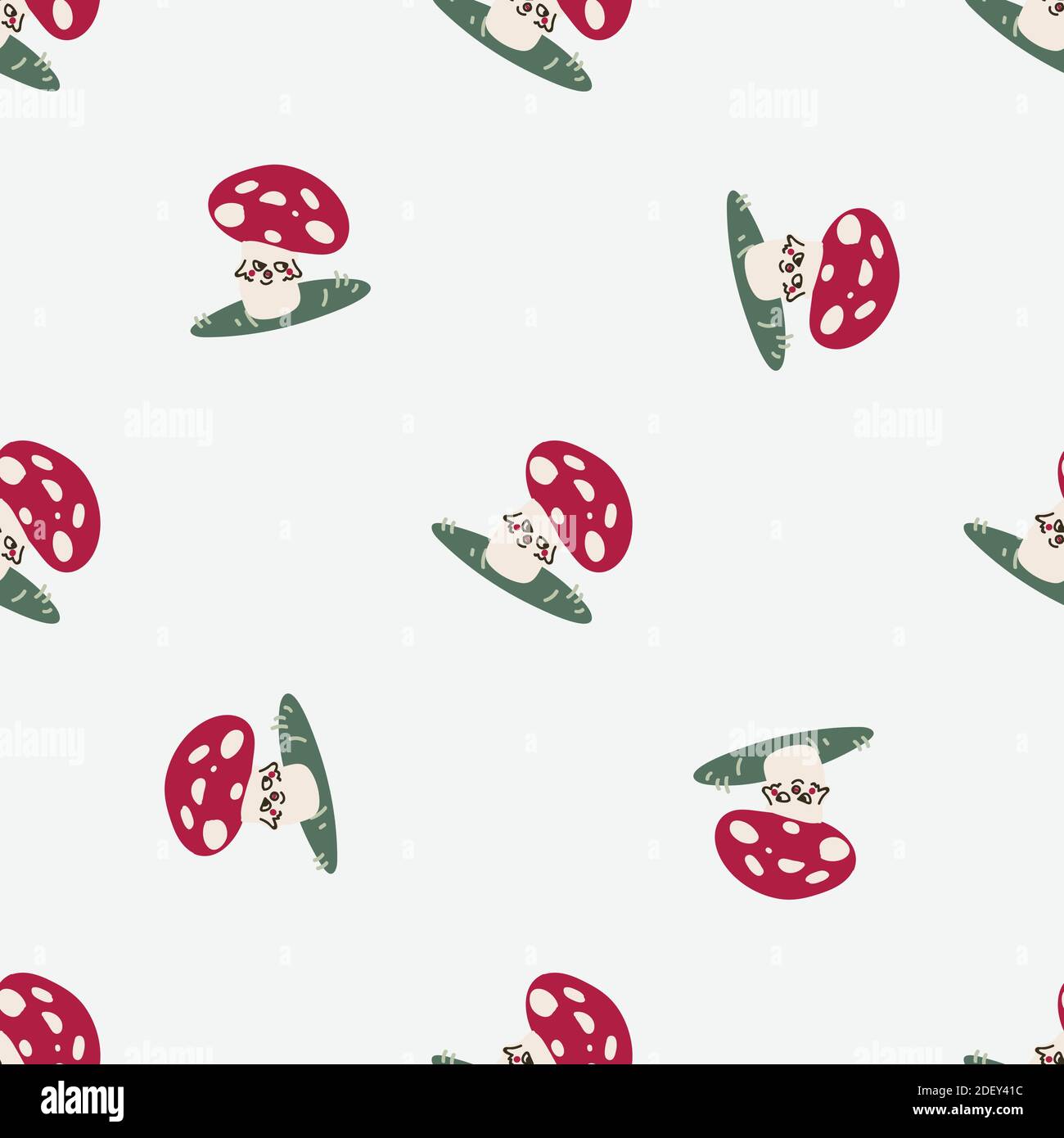 Cute gender neutral toadstool with kawaii face vector pattern. Fungi ...