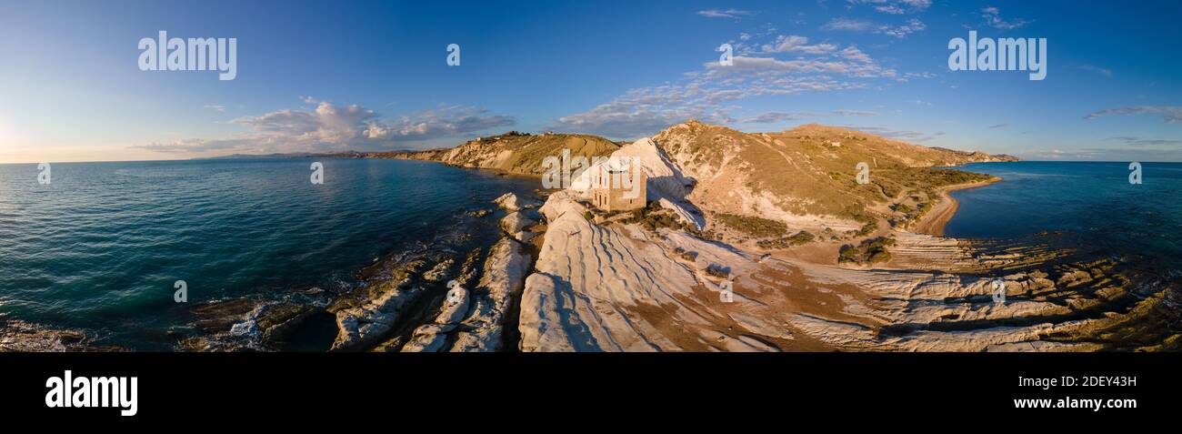 Punta Bianca, Agrigento in Sicily Italy White beach with old ruins of ...