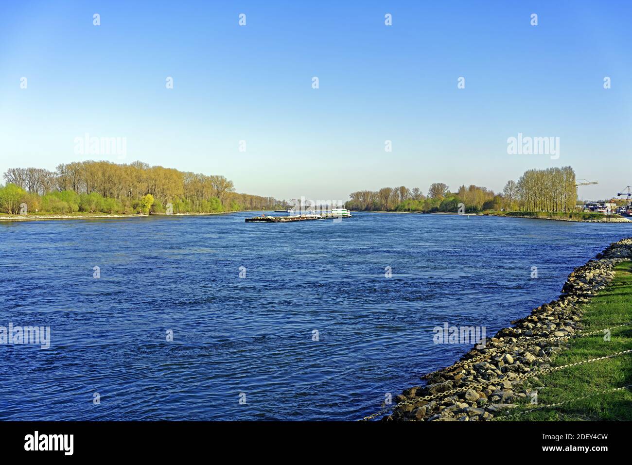 Uferpromenade, Fluß, Rhein, Binnenschiff Stock Photo - Alamy