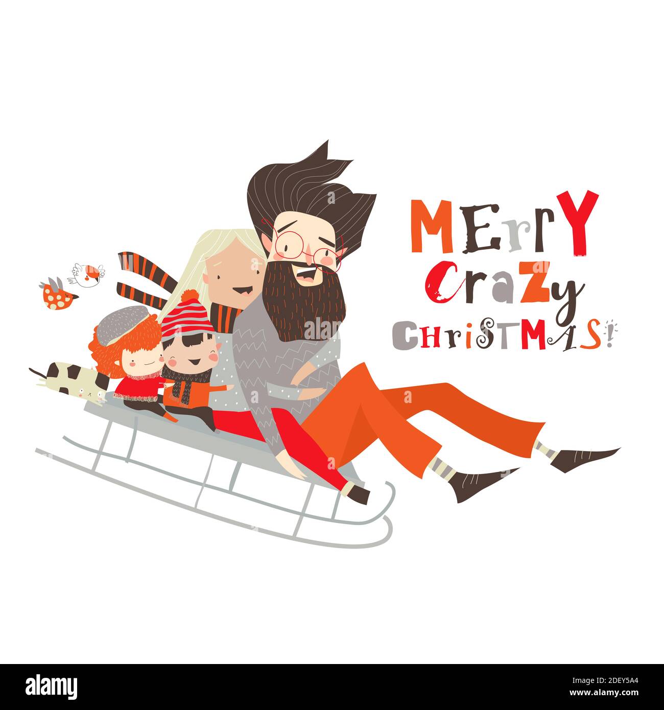 Family children play snow sled Stock Vector Images - Alamy