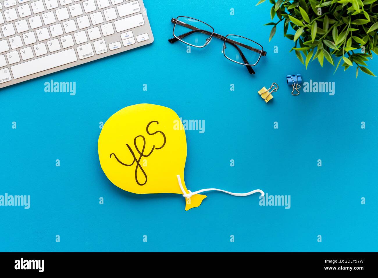 Yes agreement - decision concept. Word Yes on the working table. Top ...