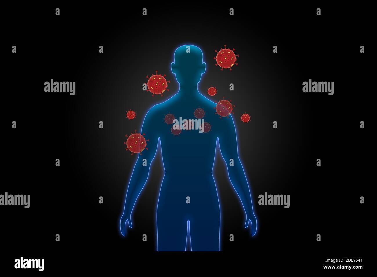 Human body and red virus cells. Concept: Coronavirus, COVID-19 ...