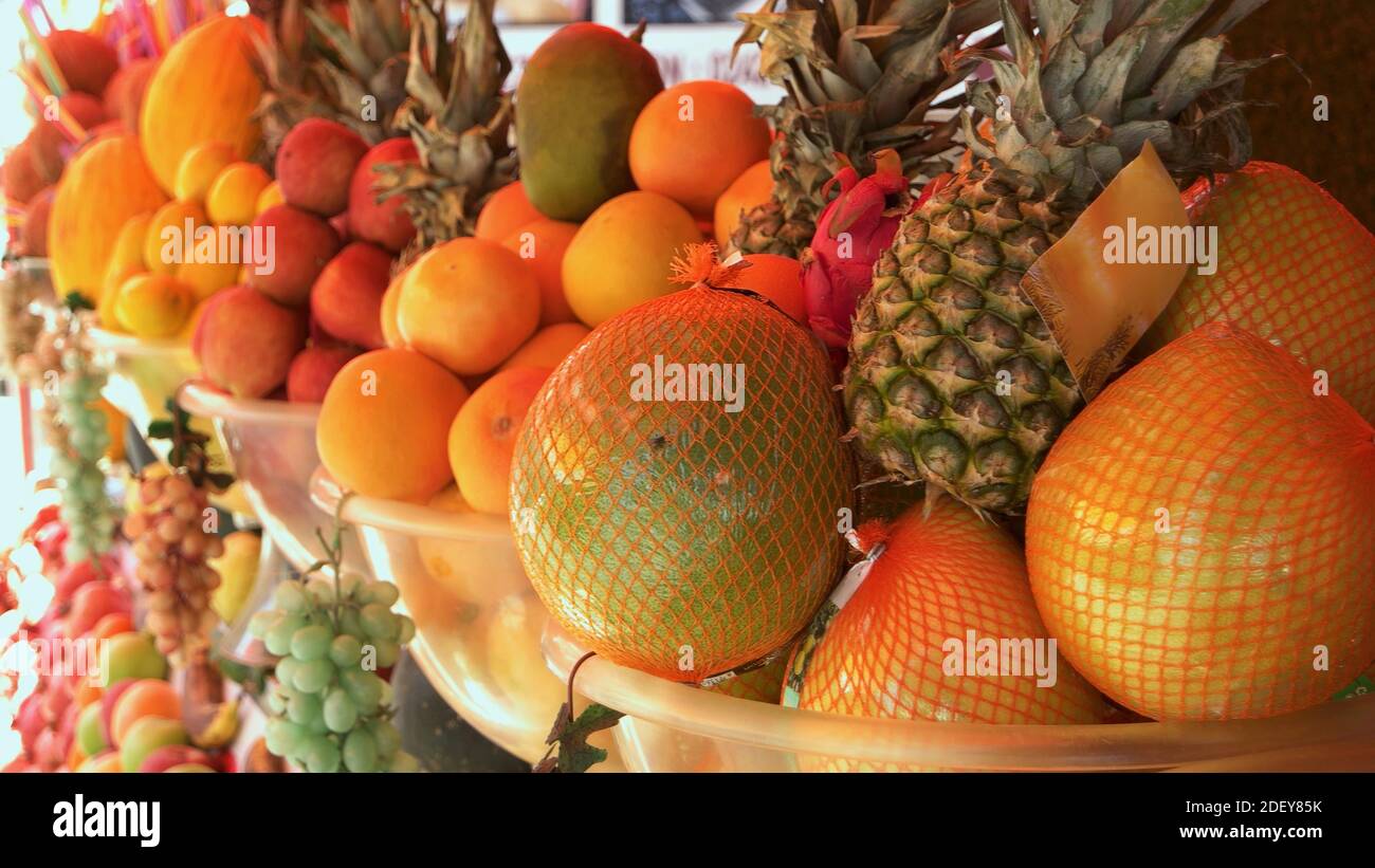 Display with fresh tropical fruits Stock Photo - Alamy