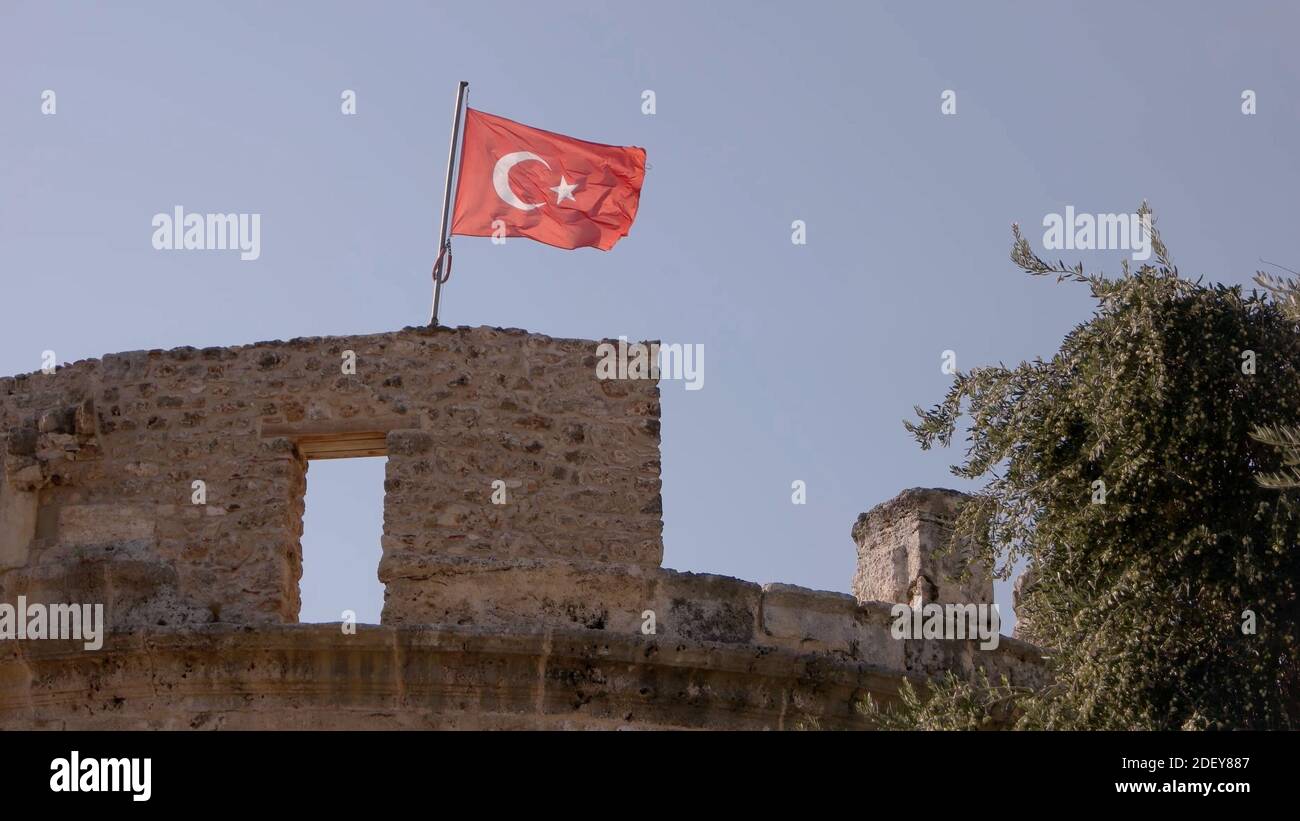 Ancient historical fortress with turkish flag Stock Photo - Alamy