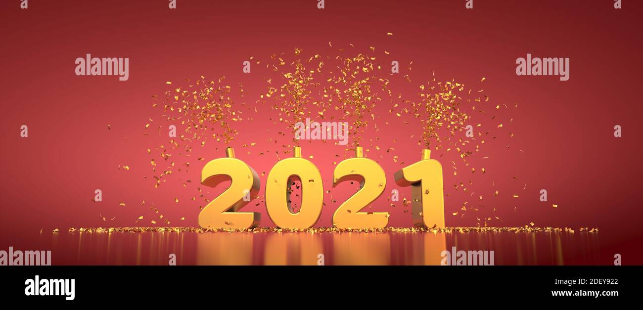 2021 text with gold letters on red background 3D rendering Stock Photo ...
