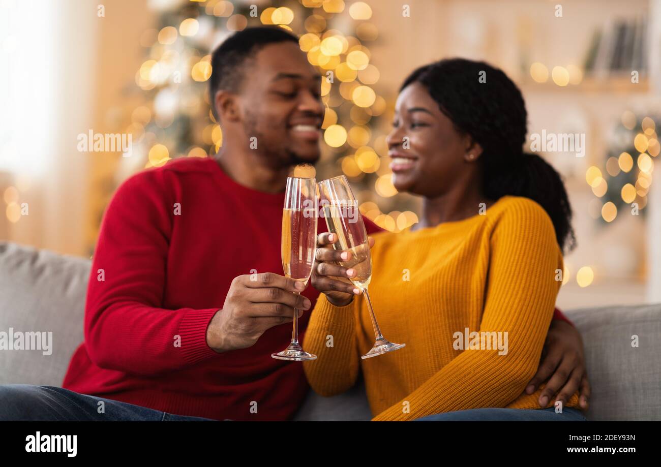Relationship, love, celebrating New Year at home together during ...