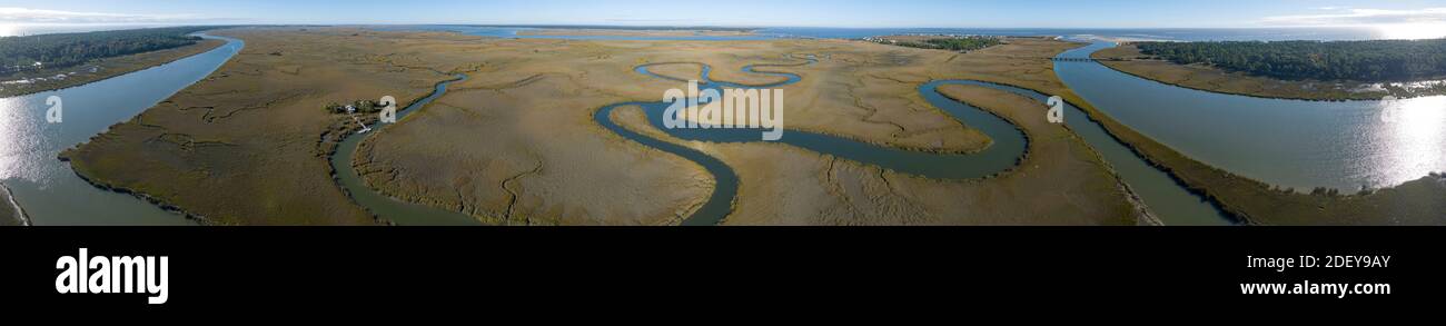 Aerial 360 degree seamless panorama of the coast of South Carolina and ...