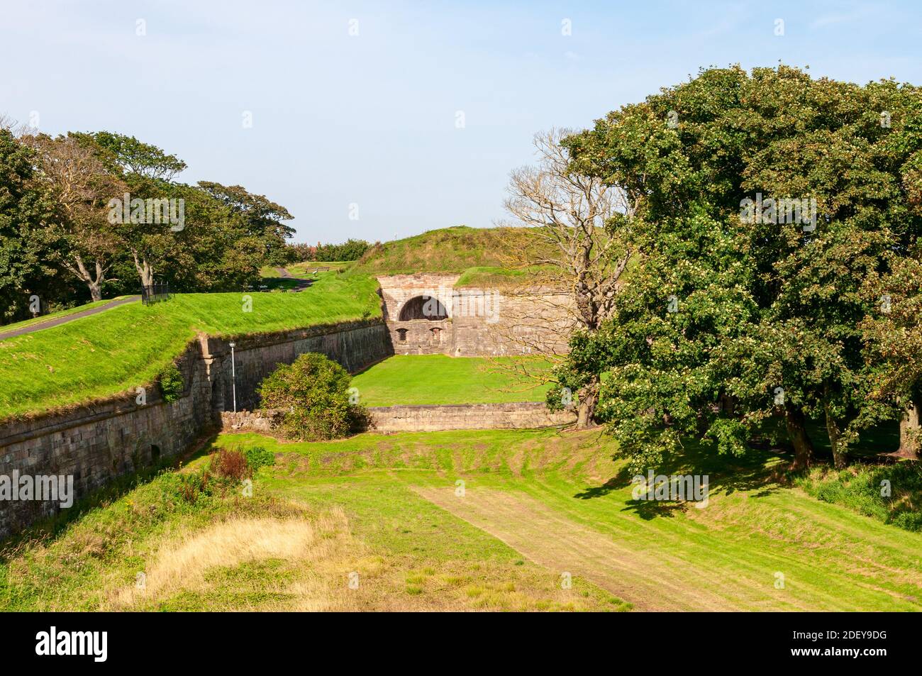 The massive grass topped walls of Brass Bastion artillery platform and ...