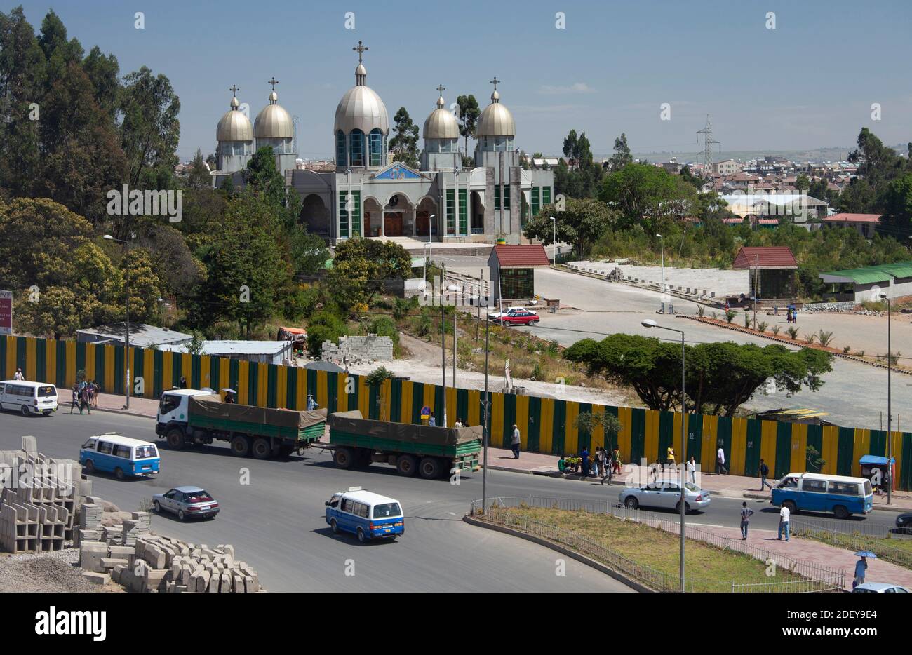 View of Addis Ababa, Ethiopia with large Ethiopian Orthodox church in ...