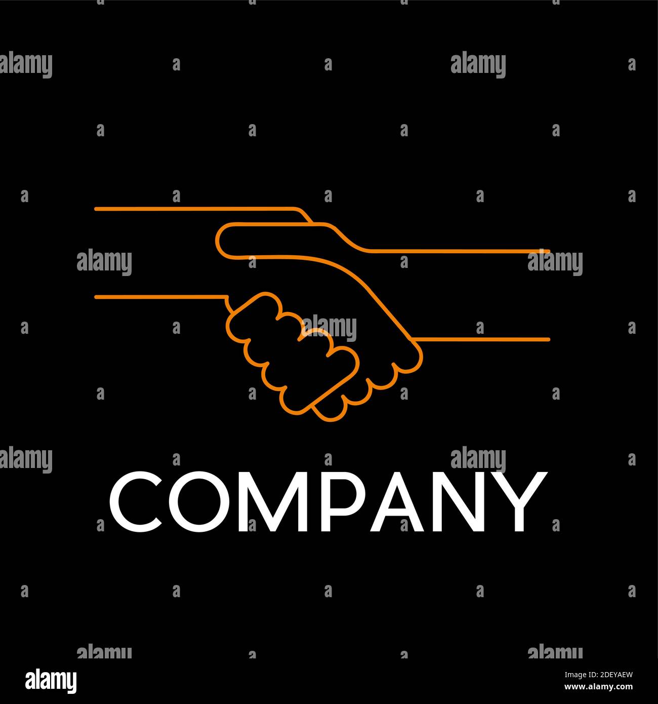 Vector sign abstract handshake, in linear style on black background ...