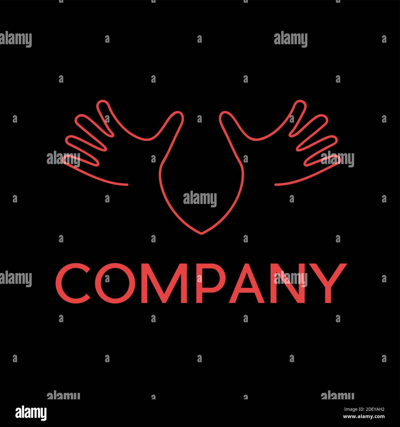 Vector sign abstract open hands, in linear style on black background ...