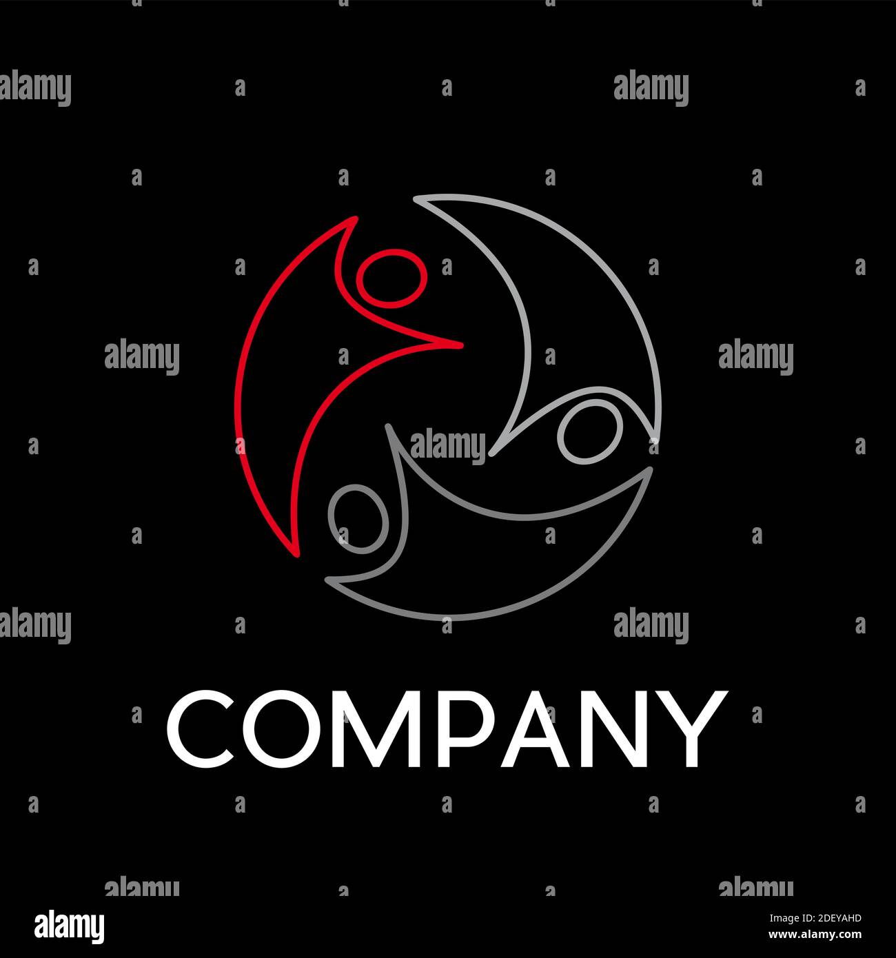 Vector sign abstract teamwork, in linear style on black background ...