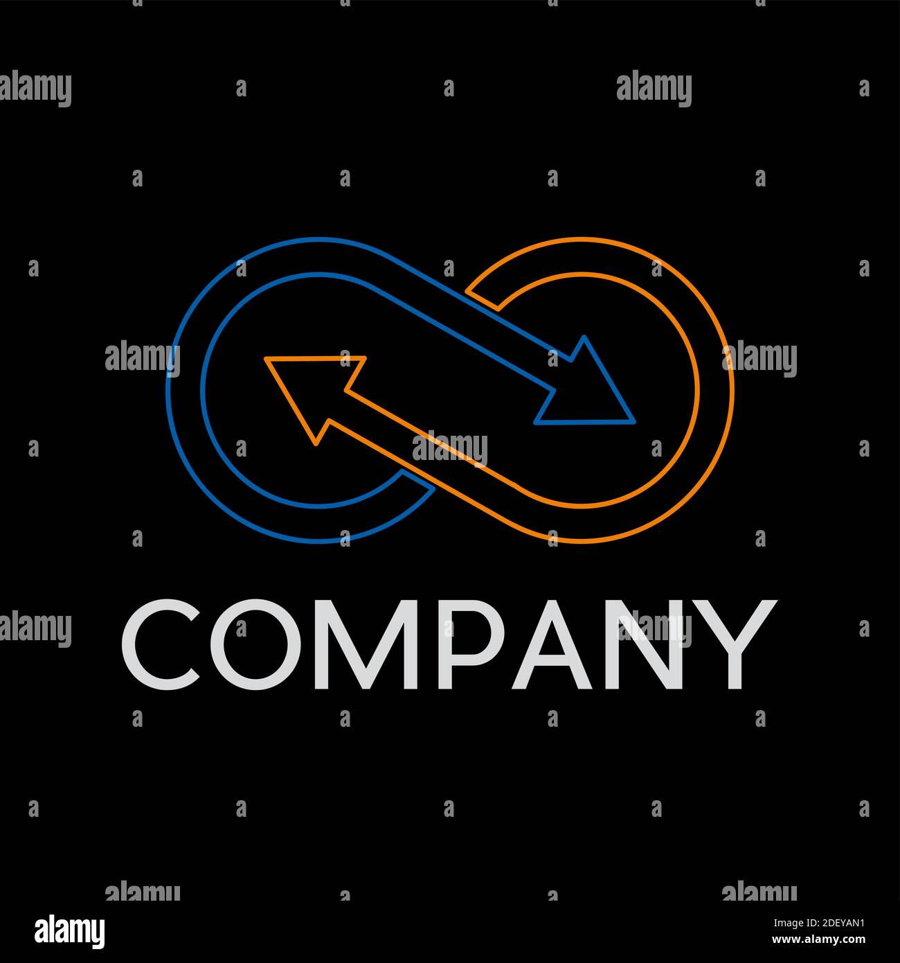 Vector sign abstract infinity with arrows, in linear style on black ...