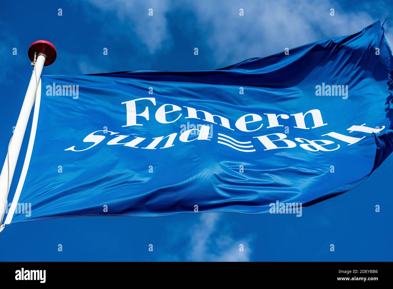 Flag with logo of the Femern Belt connection project that will link ...