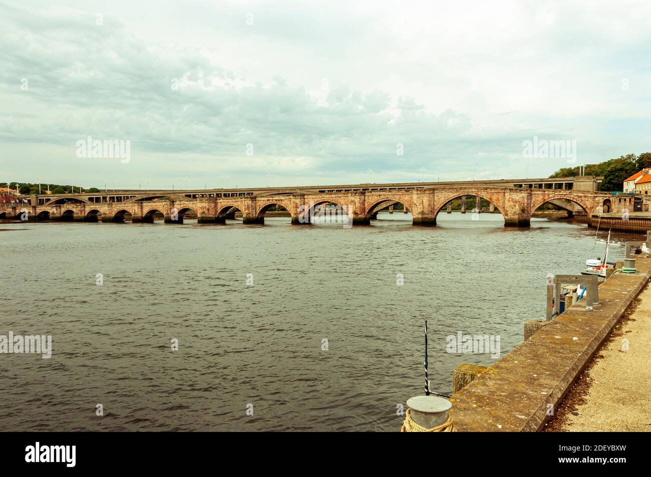 The red sandstone Berwick Bridge crossing over the River Tweed was ...