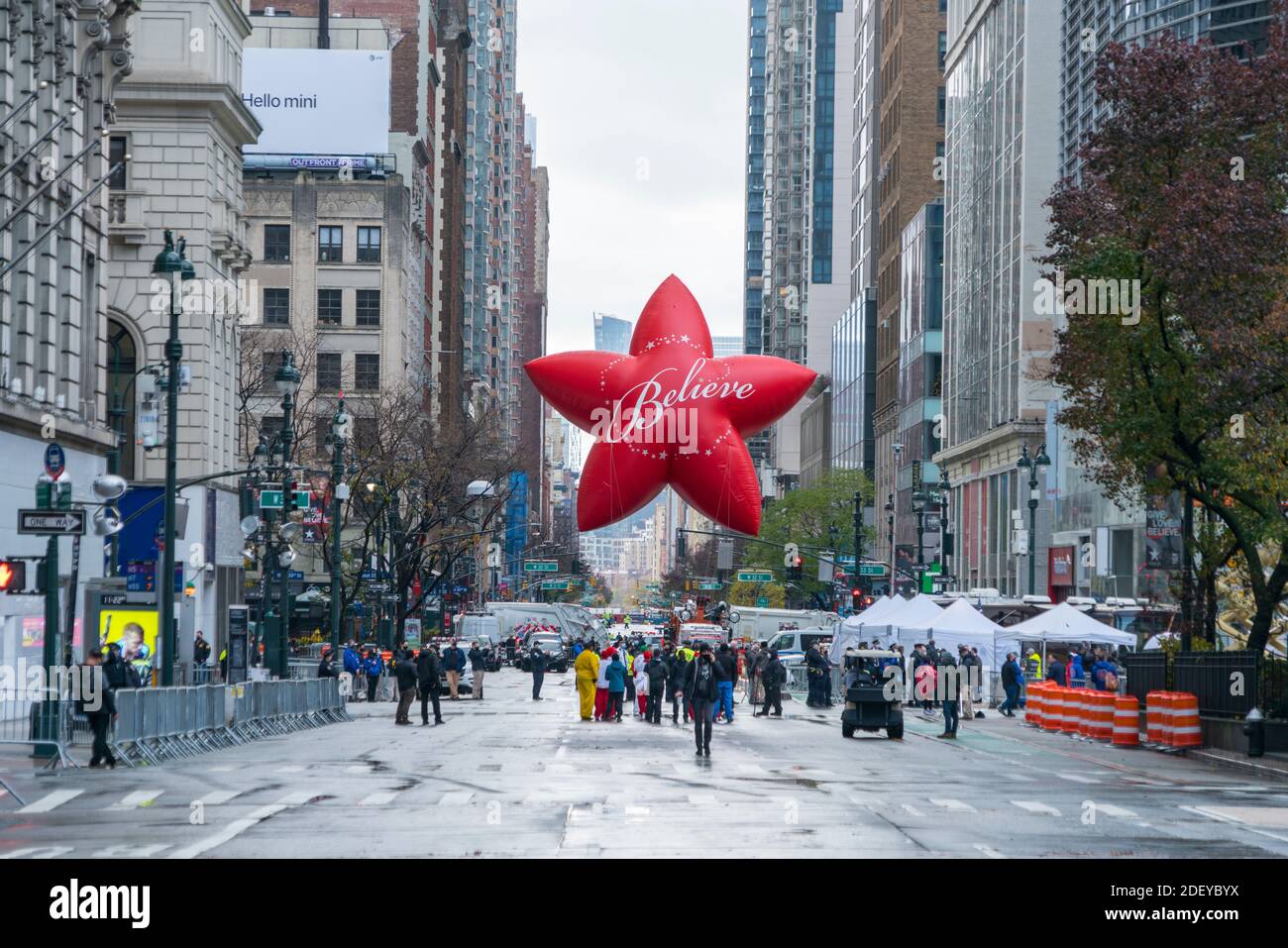 Symbol of Macy's Believe star balloon appears on the 34th street Stock ...