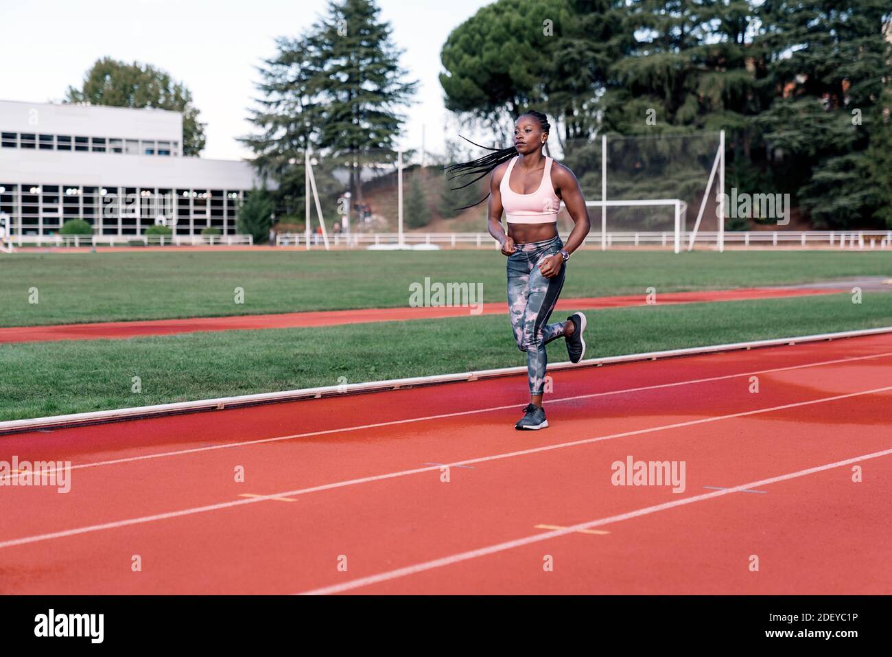 Stock photo of an African-American sprinter running on an athletics ...