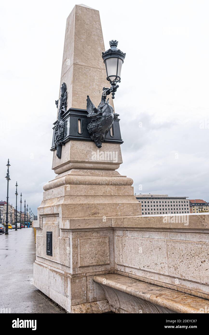 Decorative column obelisk on the pedestrian transport bridge Stock ...
