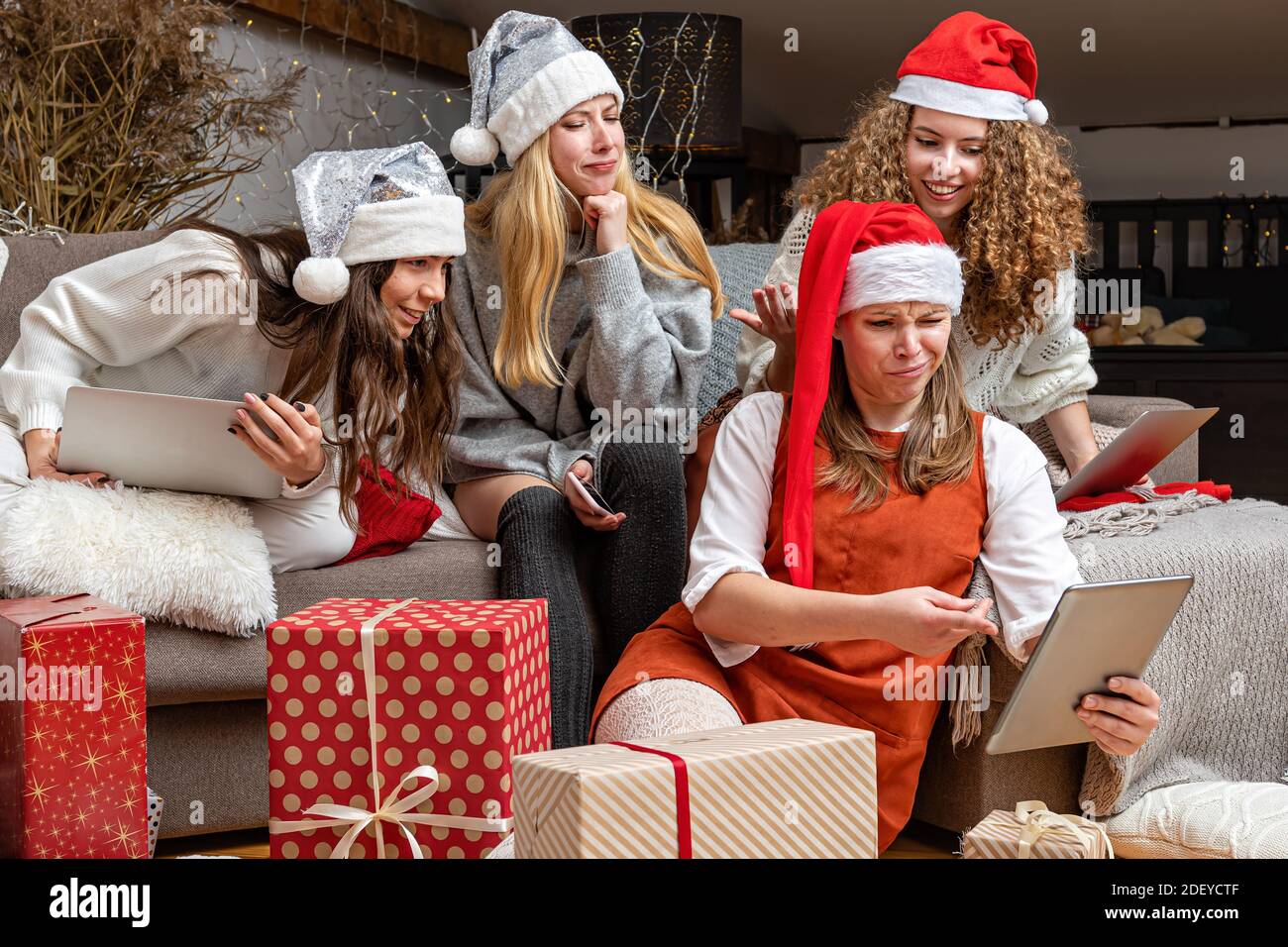 Group happy christmas women wearing hi-res stock photography and images ...
