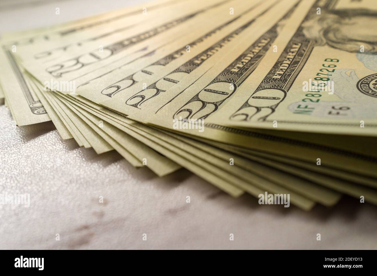 Pile of USA currency American twenty dollar bills for banking and ...