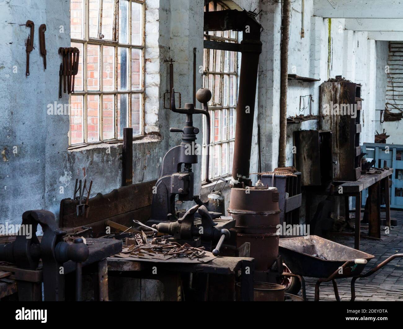 Interior of a factory workshop at the Black Country Living Museum in ...