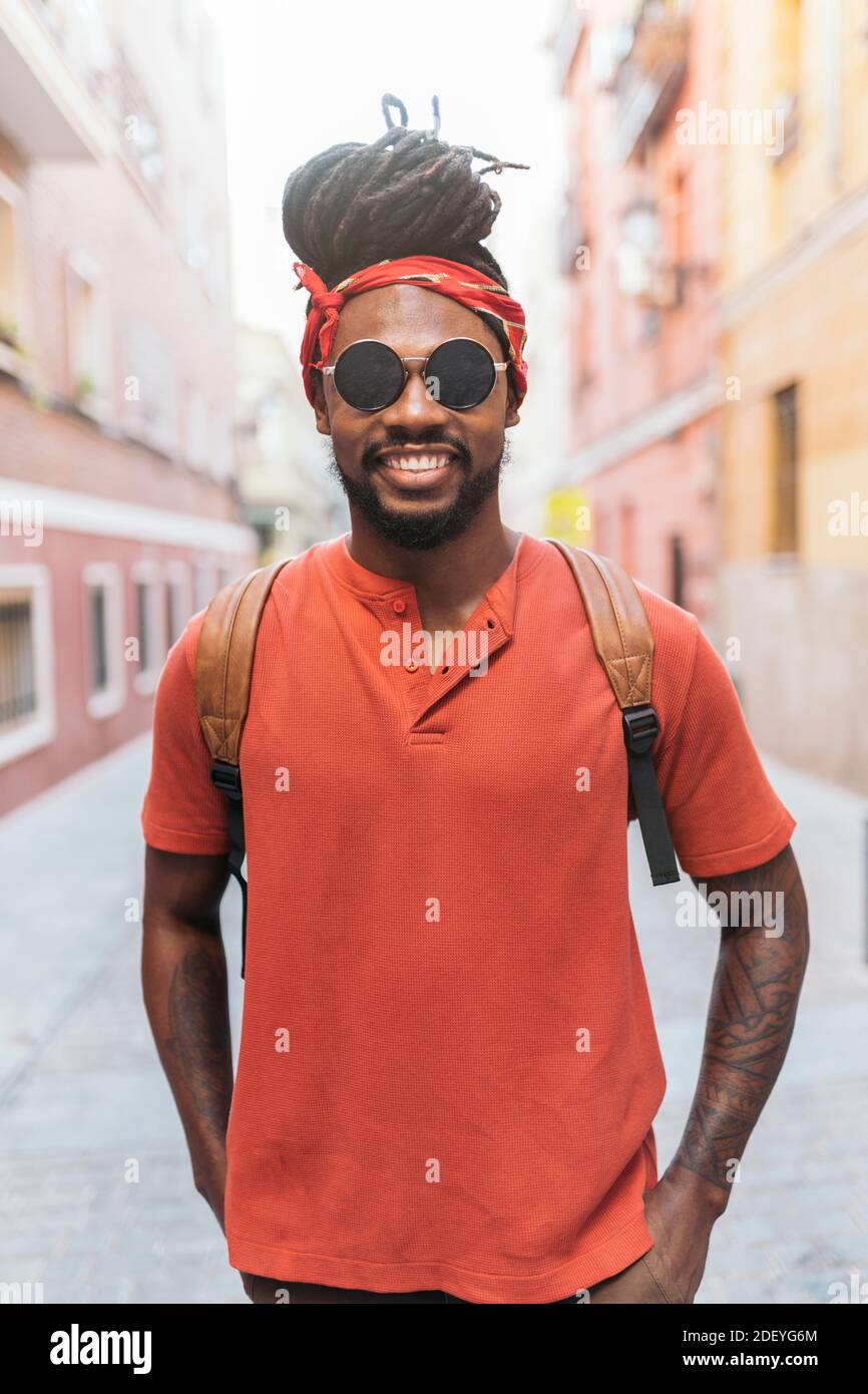 Stock photo of happy african american boy with dreadlocks and a bandana ...