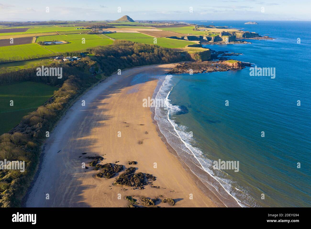 Aerial view of Seacliff Beach in East Lothian, Scotland, UK Stock Photo ...