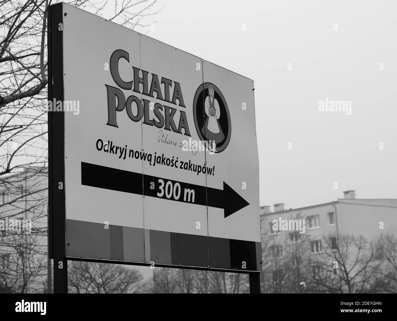 POZNAN, POLAND - Jan 18, 2015: Billboard of a Chata Polska supermarket ...