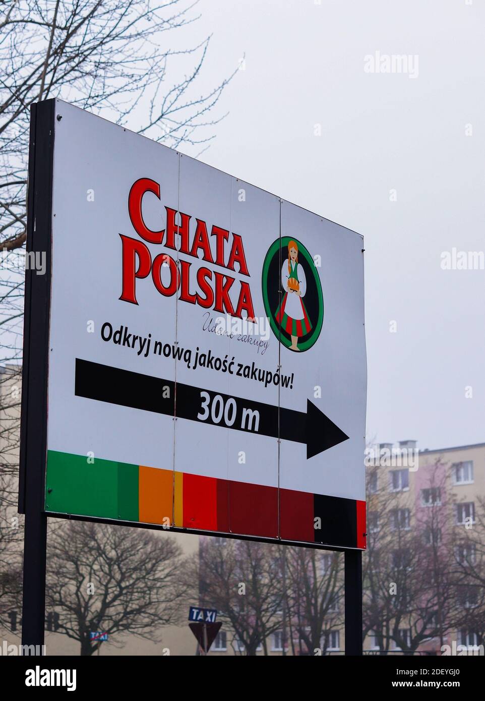 POZNAN, POLAND - Jan 18, 2015: Billboard of a Chata Polska supermarket ...