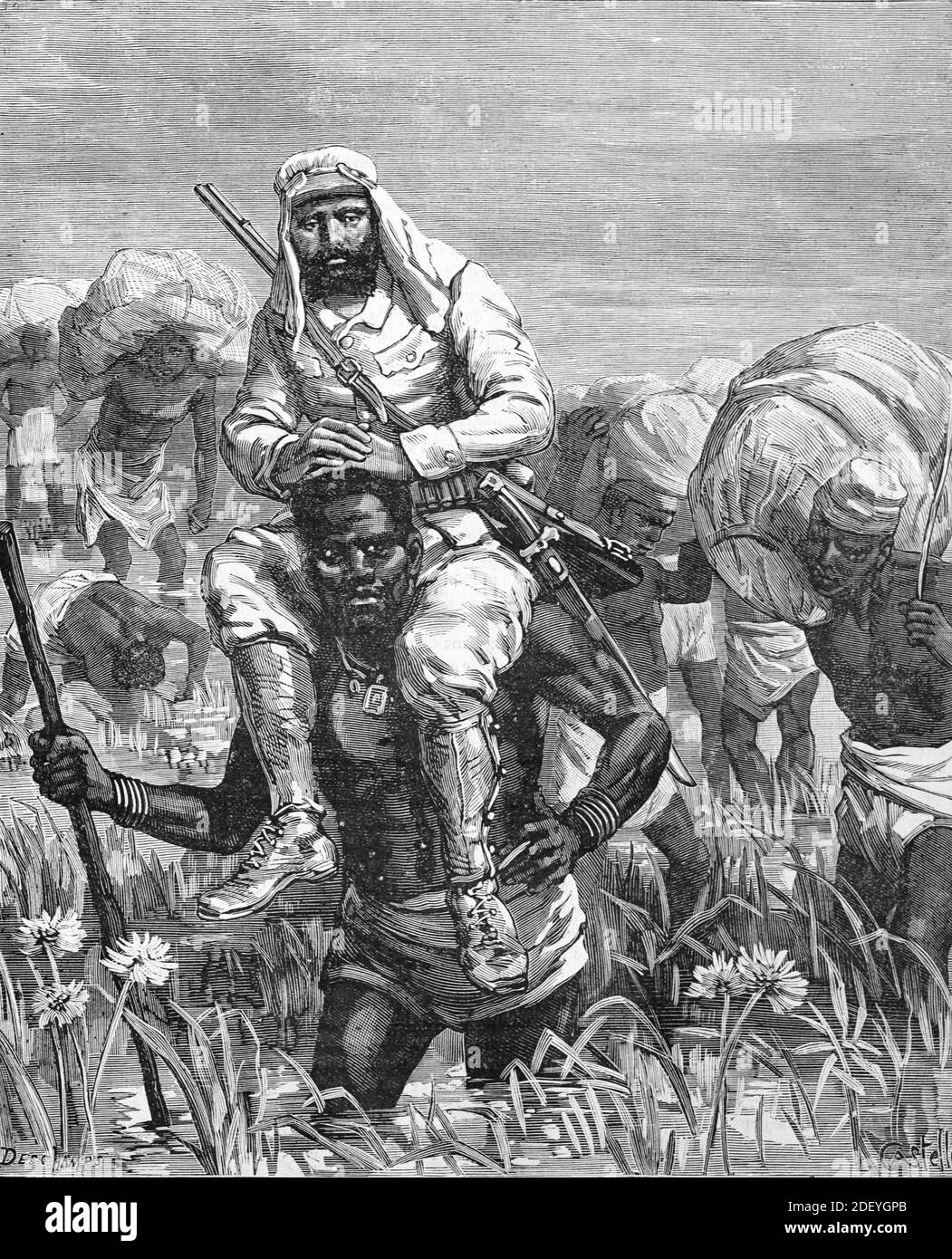 Colonial Explorer & African Porters, & African Porter Carrying European ...