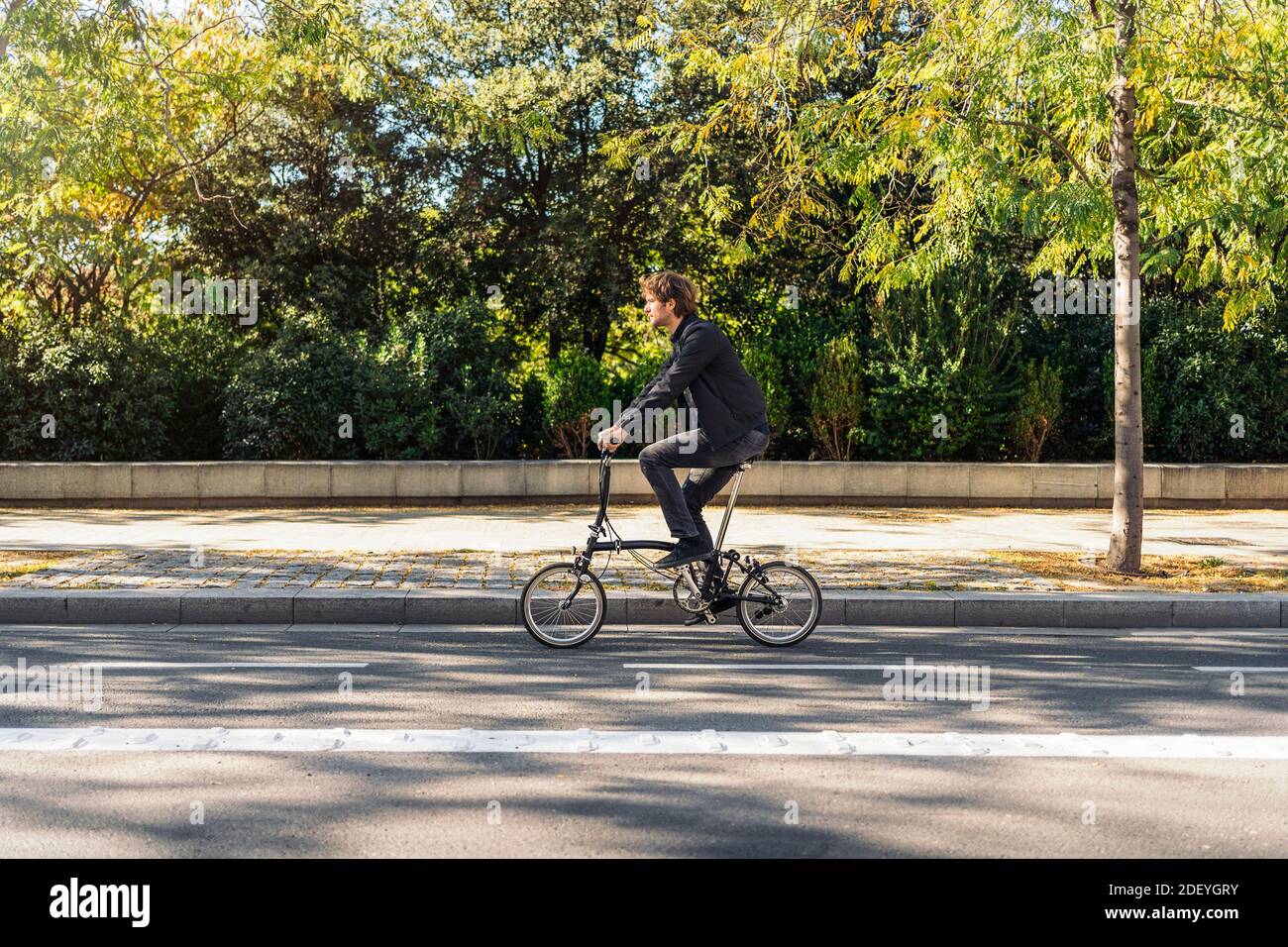Stock photo of handsome man using his detachable bike during sunny day ...