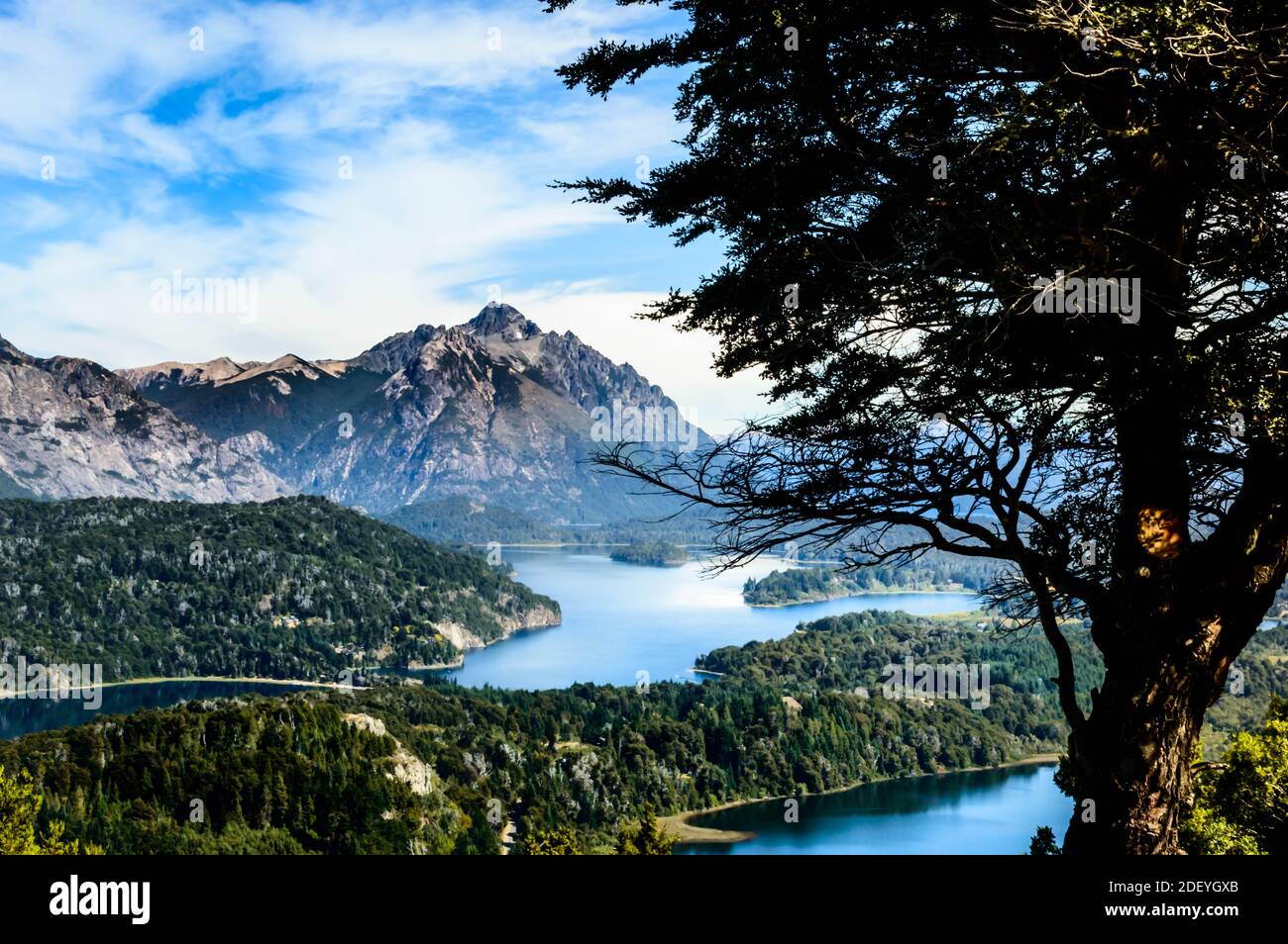 Beautiful landscape from a hill in Bariloche, Argentina on a sunny ...
