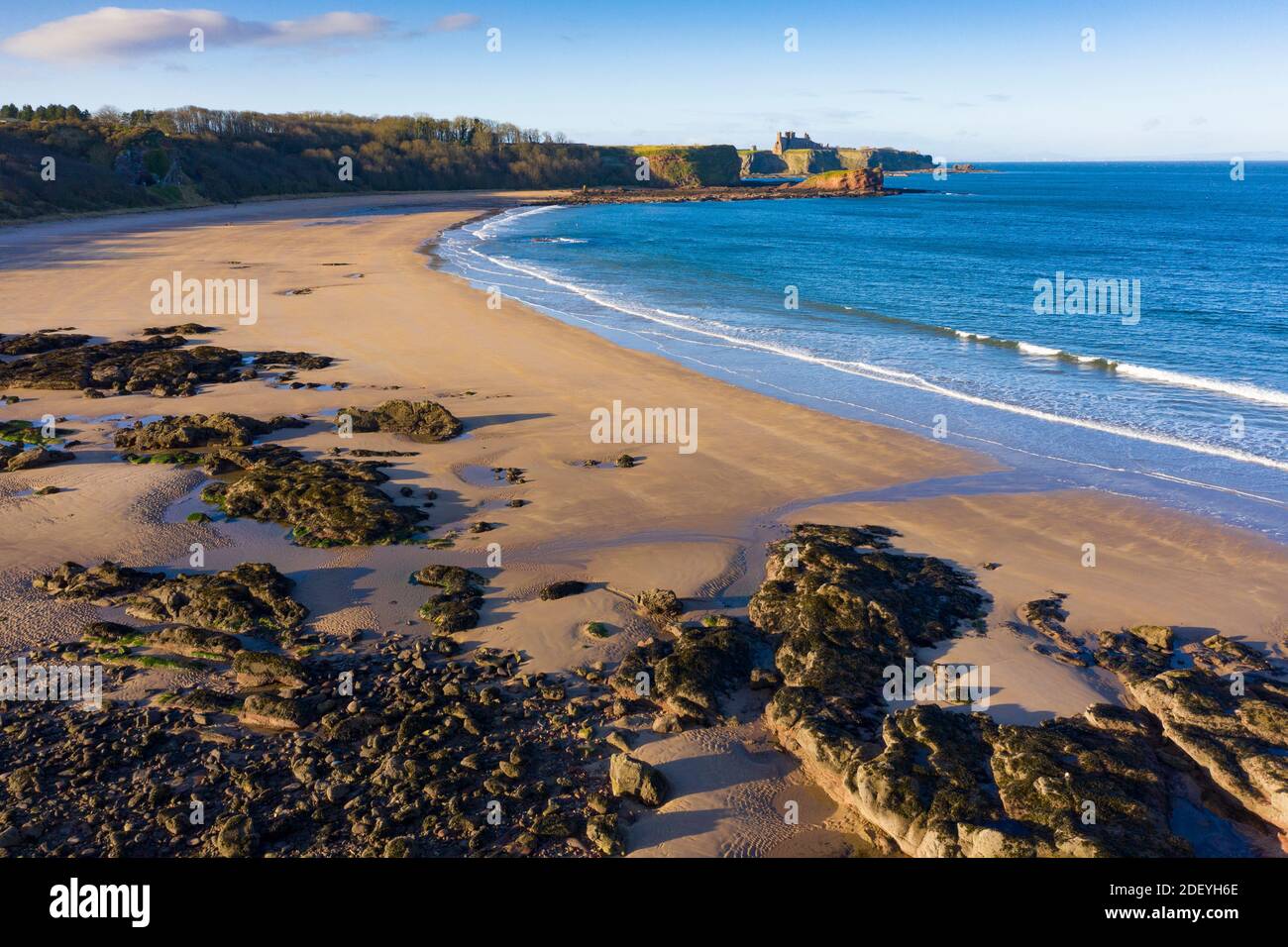 Aerial view of Seacliff Beach in East Lothian, Scotland, UK Stock Photo ...