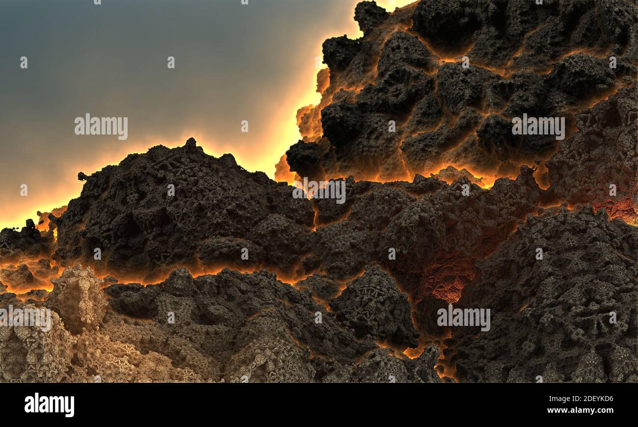Fantastic 3d image of a volcano before an eruption with fire exiting ...