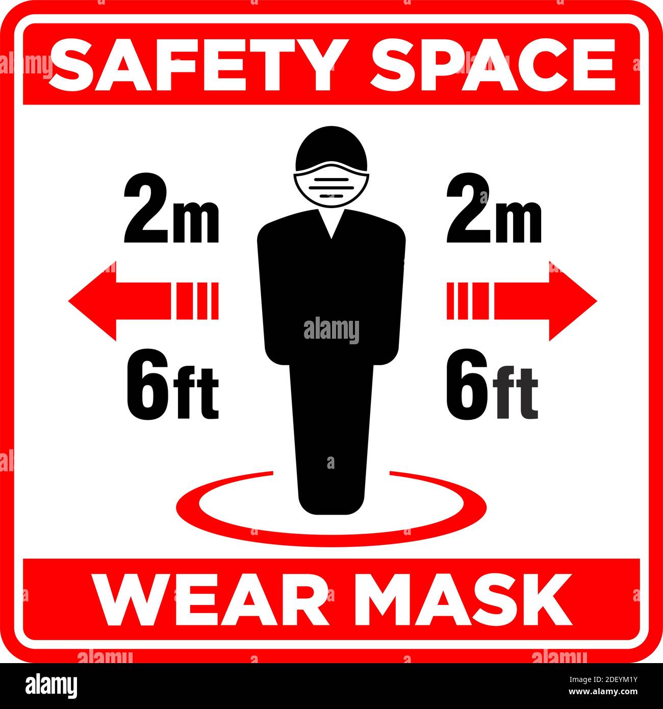 Personal safety warning sign. Keep Distance 6 Feet or 2 m warning sign ...