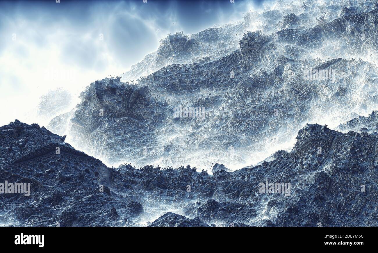 Fantastic winter landscape with snow, snowstorm and sky. 3d ...