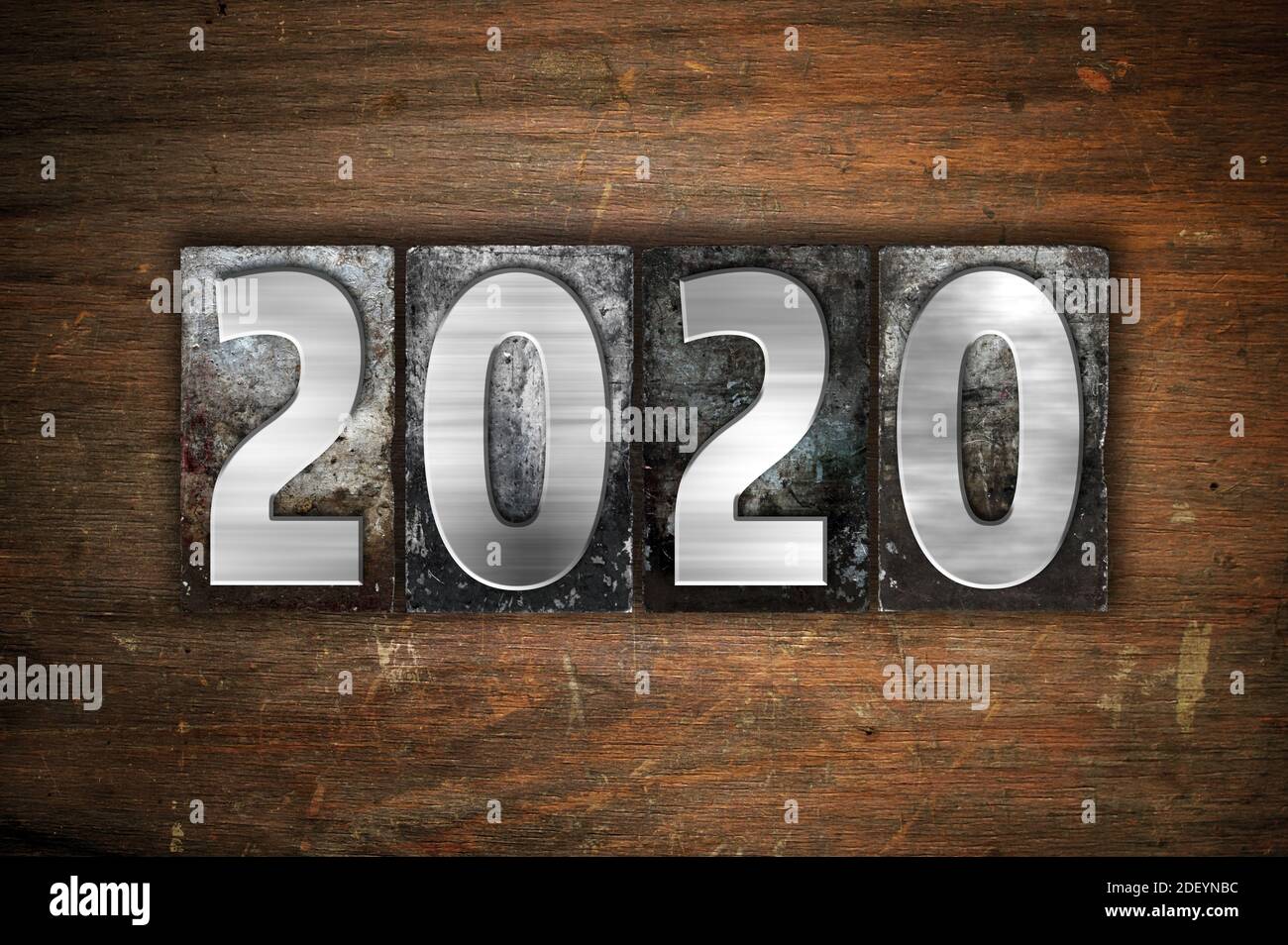 The year 2020 written in old vintage letterpress type Stock Photo - Alamy