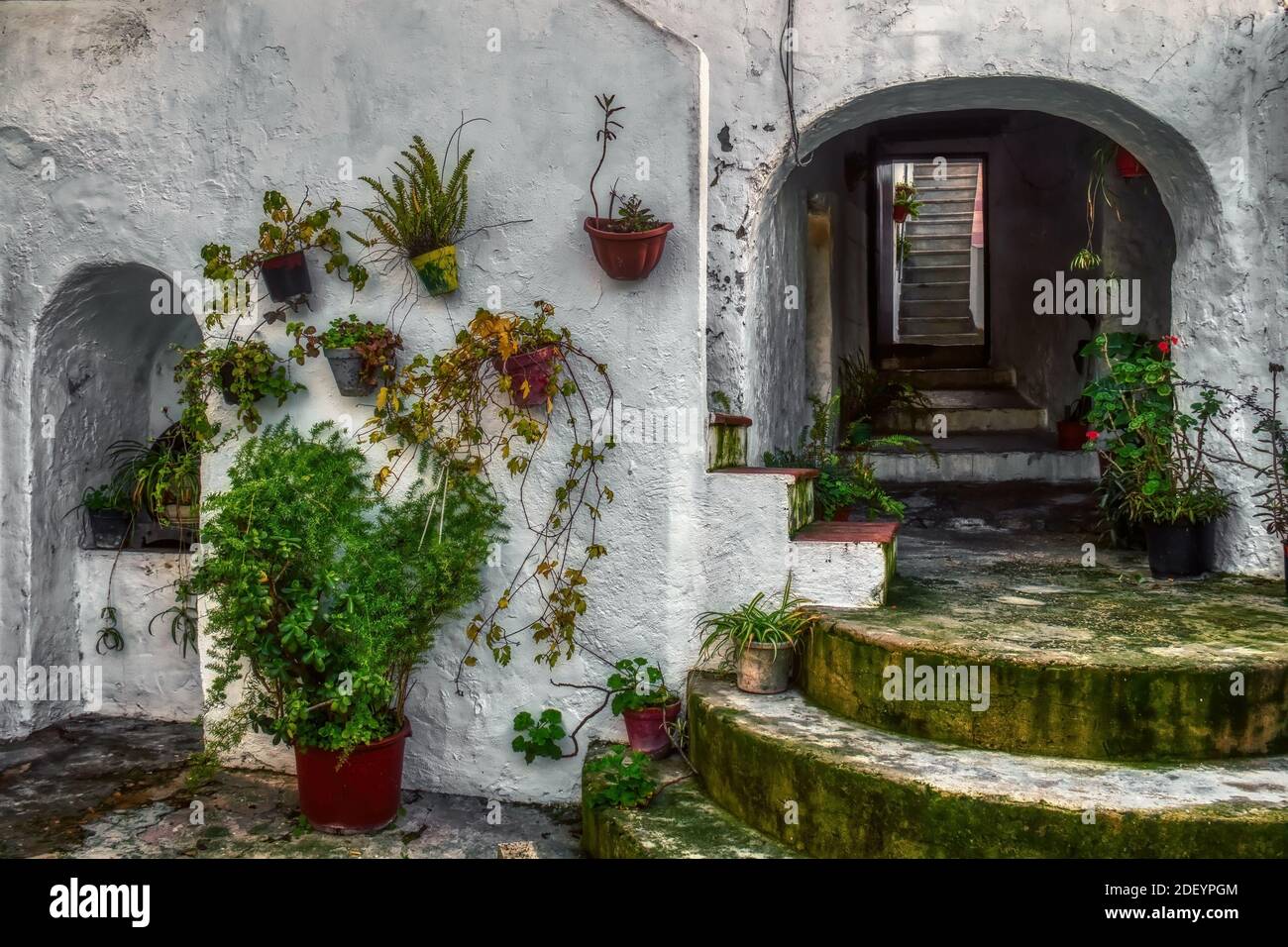 Picturesque Andalusian patio in a house in Vejer de la Frontera, Spain ...