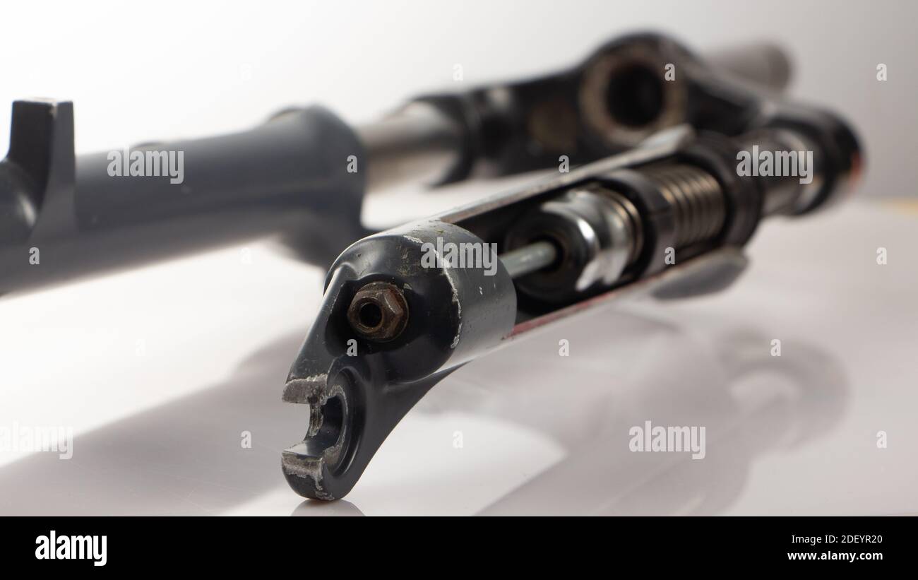Bicycle fork in the section, you can see all the components Stock Photo ...