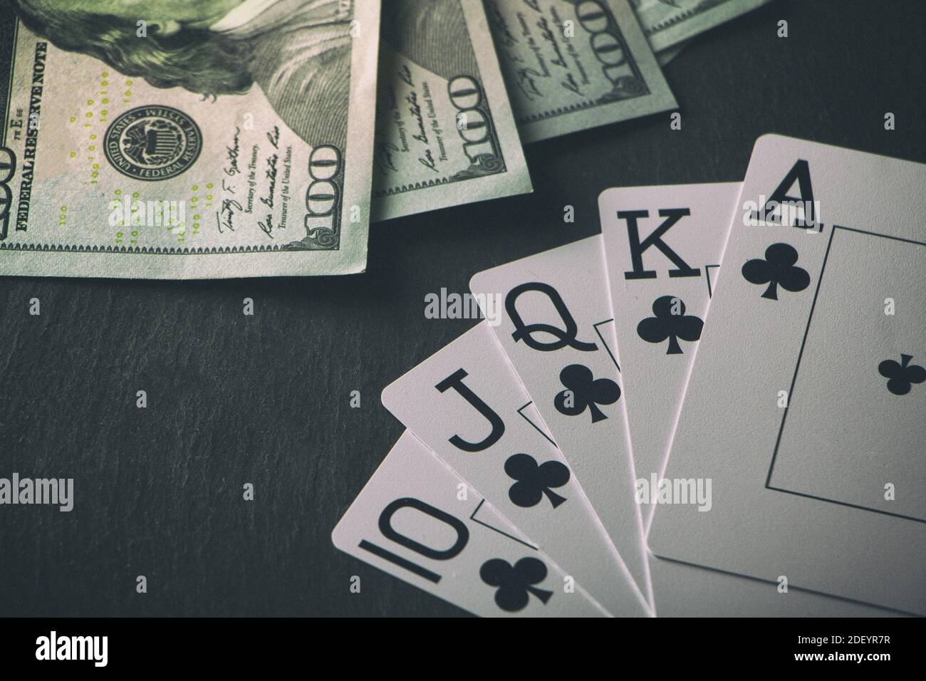 Royal Flush on a black background, a very rare poker hand Stock Photo ...