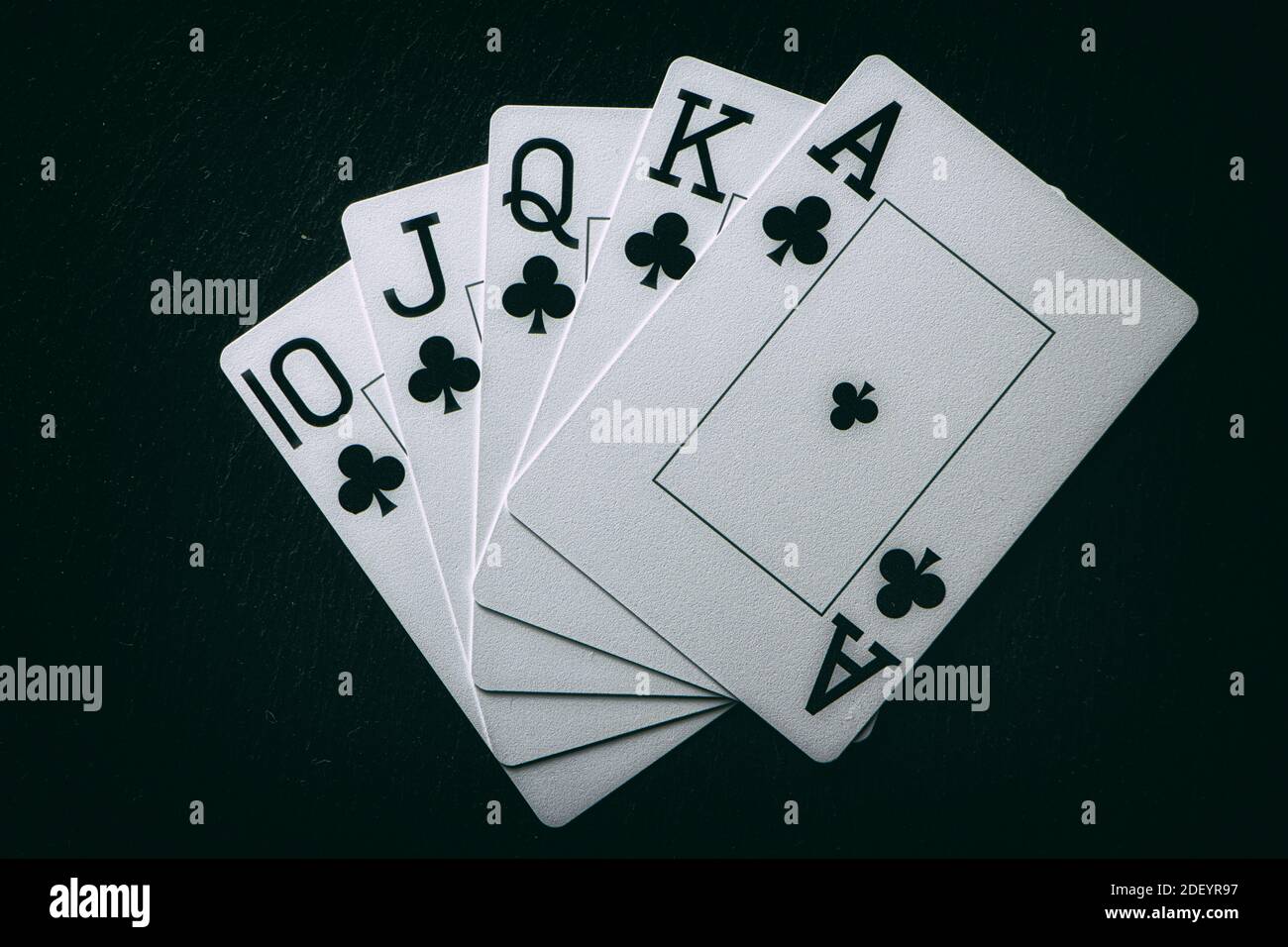 Royal Flush on a black background, a very rare poker hand Stock Photo ...