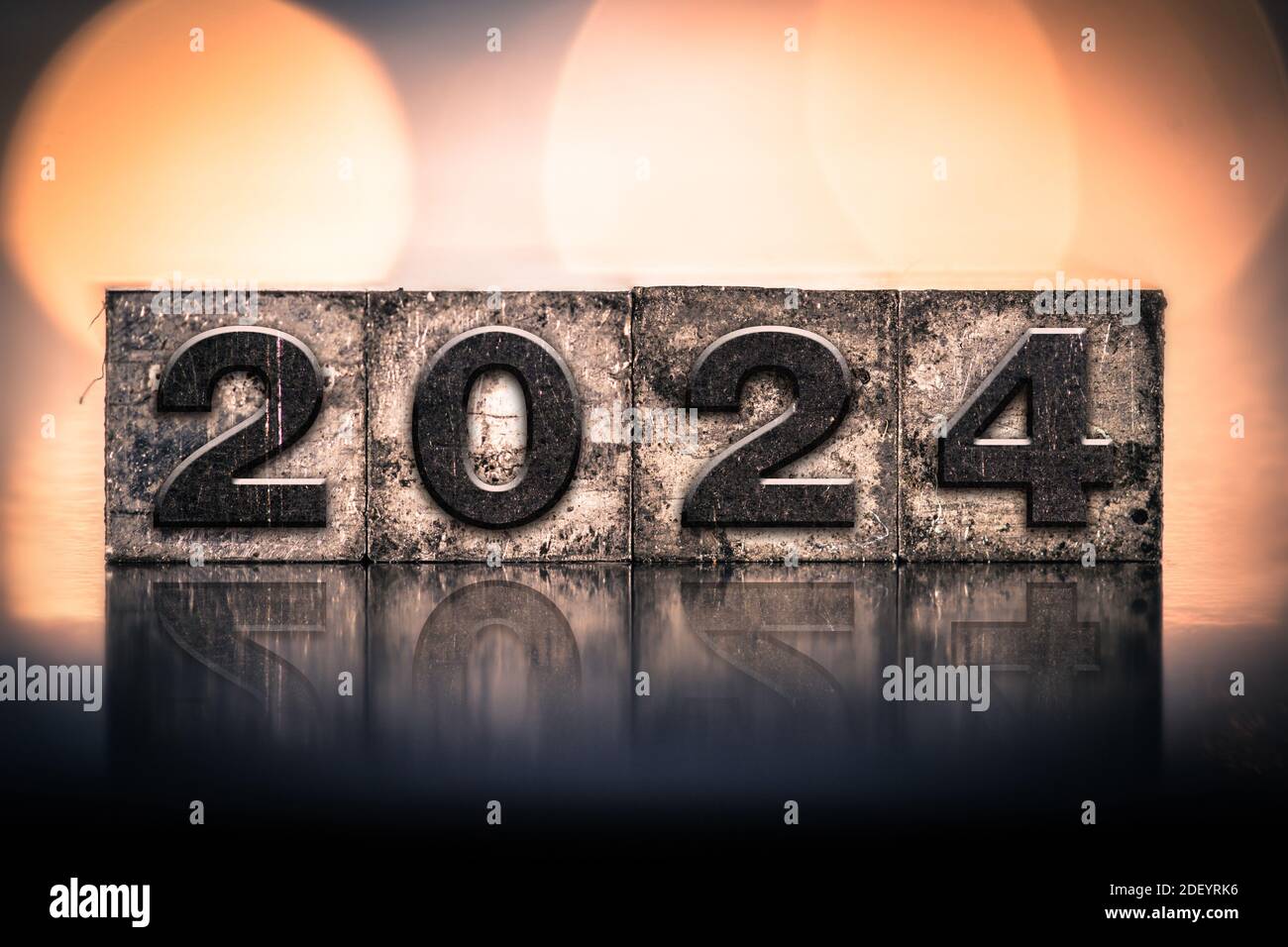 The year 2024 written in old vintage letterpress type Stock Photo - Alamy