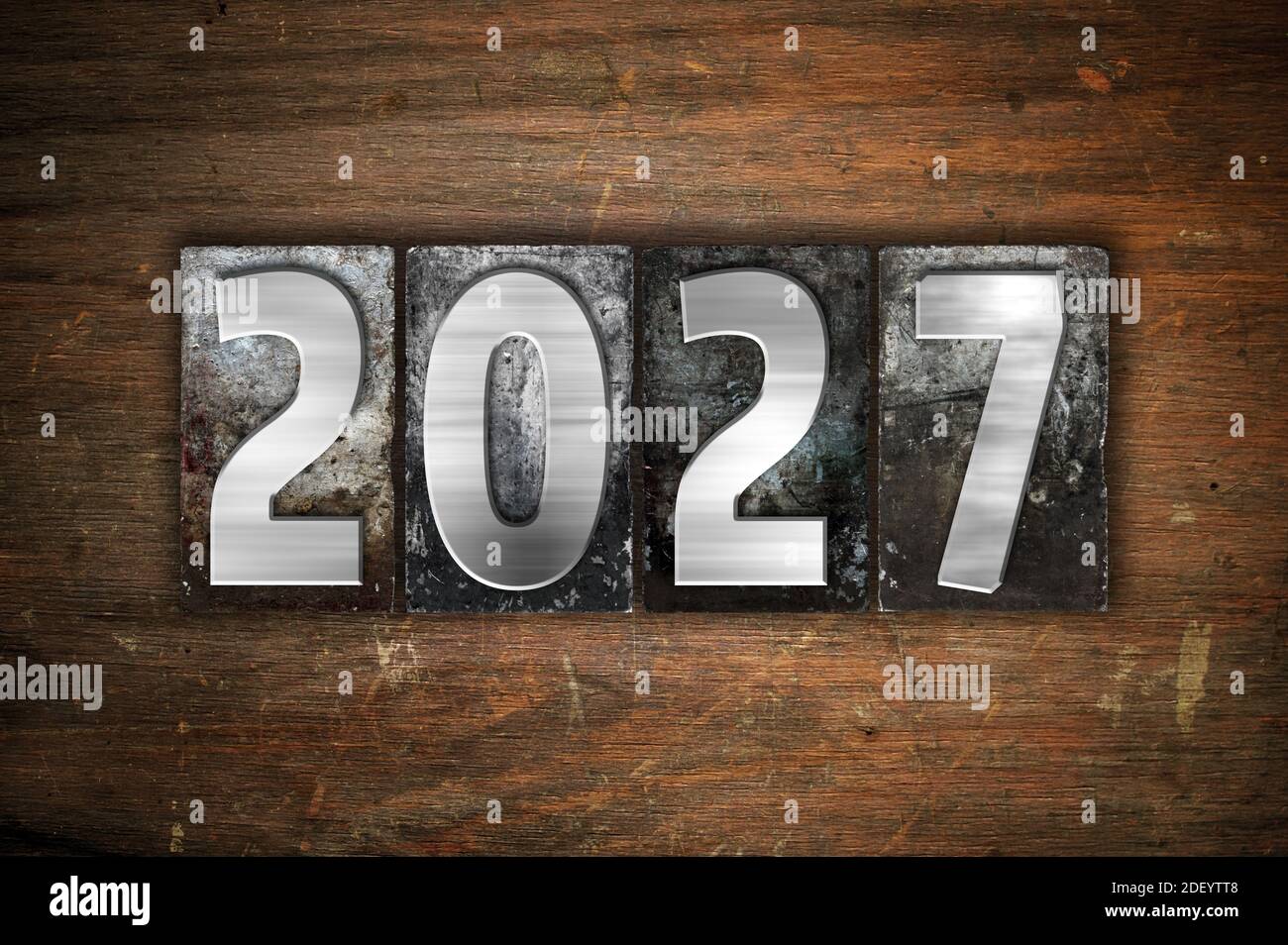 The year 2027 written in old vintage letterpress type Stock Photo - Alamy