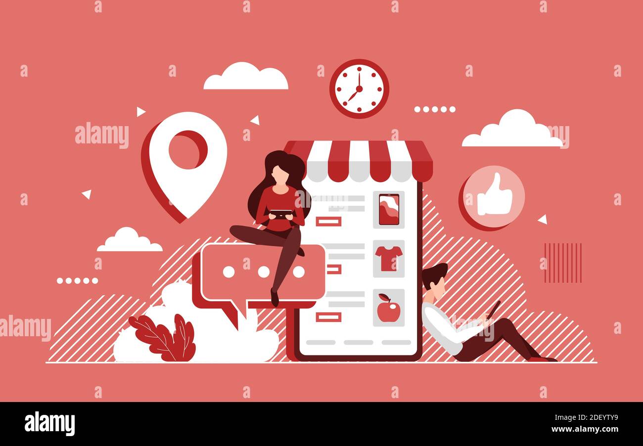 Shopping online concept vector illustration. Cartoon tiny consumer ...