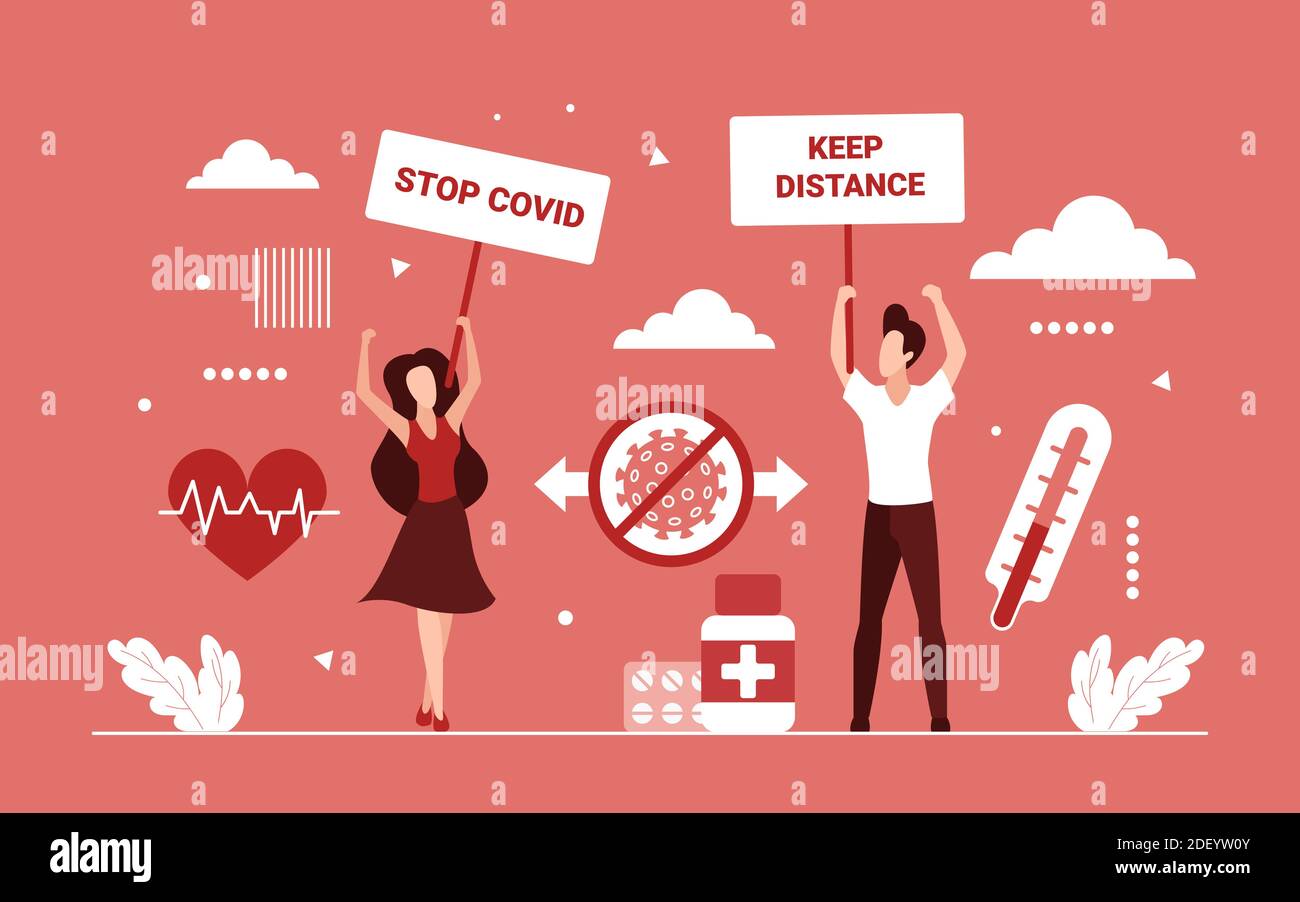 Distance to avoid corona virus covid19 vector illustration. Cartoon ...
