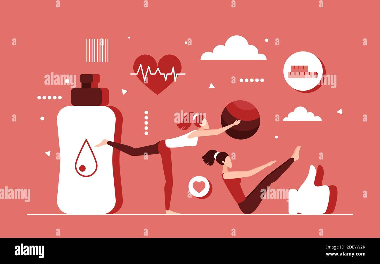 Fitness training workout, healthy sport exercises concept vector ...